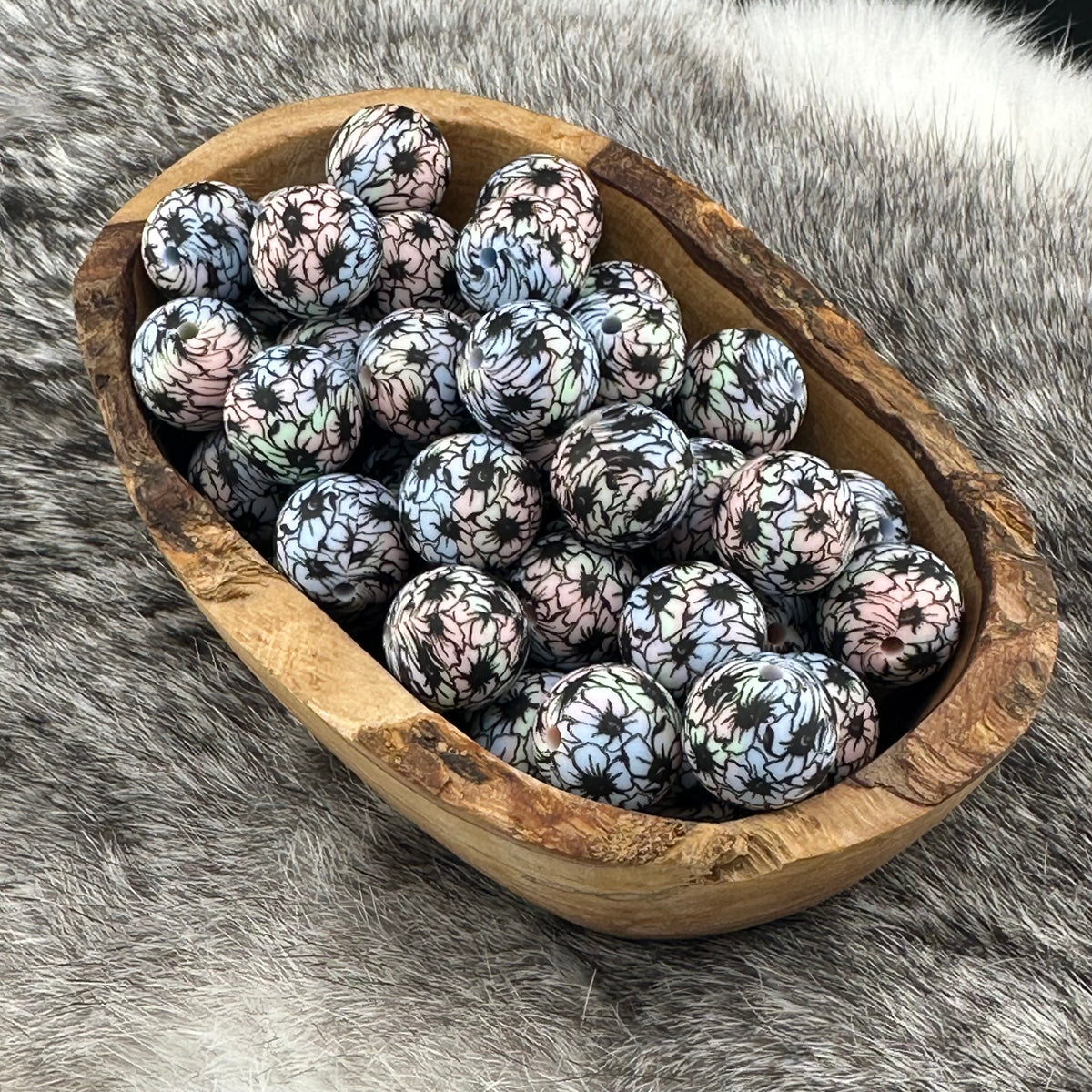 15-180 Pastel Floral Print 15mm Silicone Bead EXCLUSIVE – Platinum ...