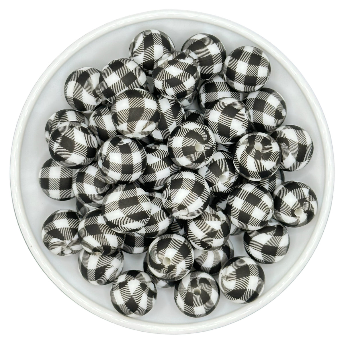 15-7 Black & White Buffalo Plaid 15mm Silicone Bead – Platinum Moose ...