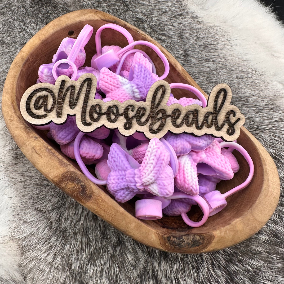 BST-43 Pink, Purple & White Swirl Bow Crochet Stitch SILICONE Straw To ...