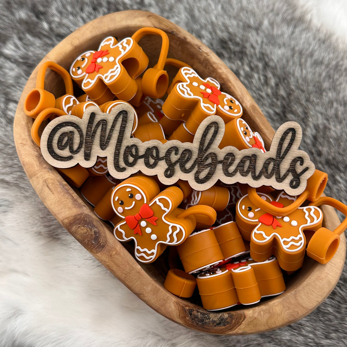BST-40 Gingerbread w/ RED Bow SILICONE Straw Topper EXCLUSIVE ...