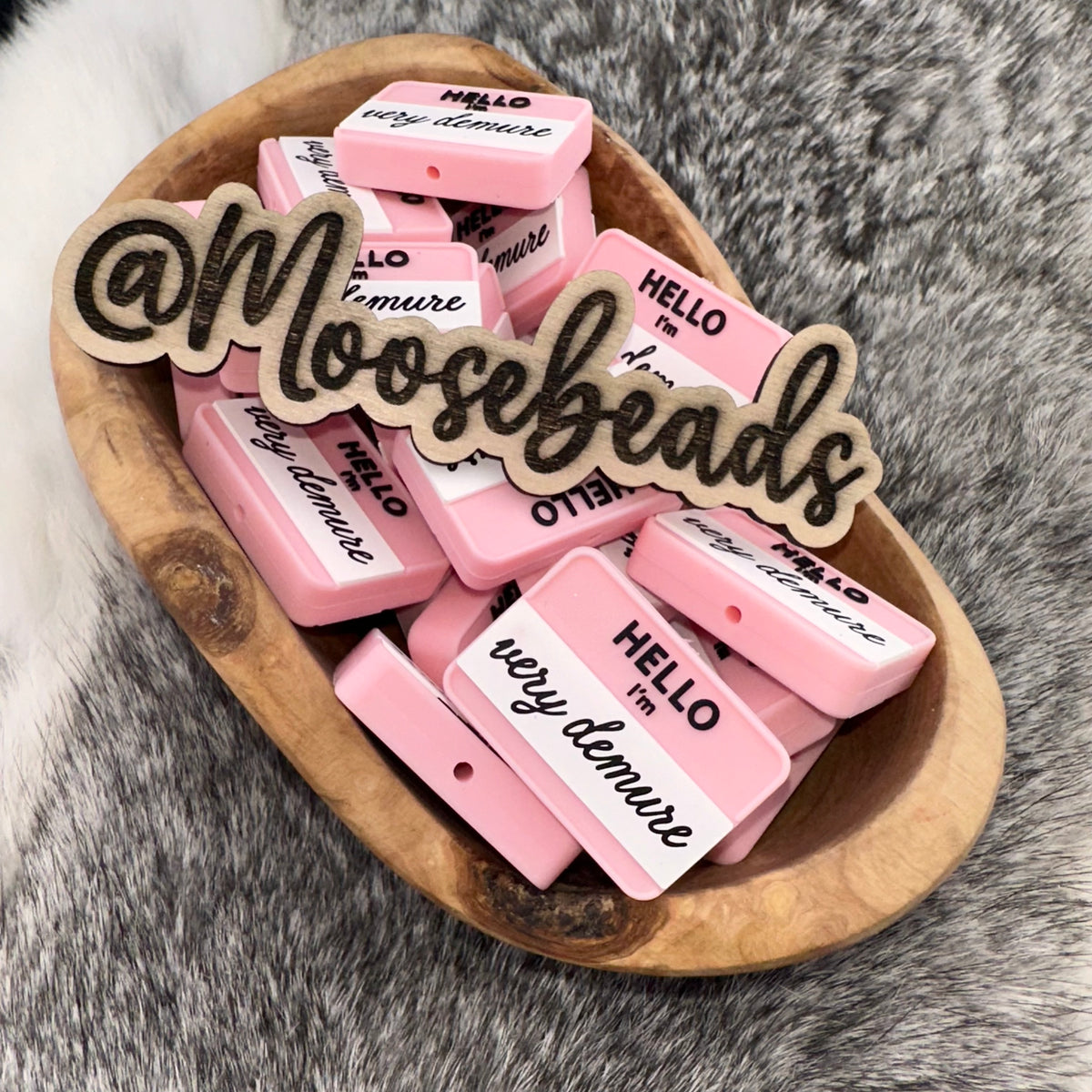 S-1212 HELLO I'm “DEMURE” Coquette Pink Name Tag Silicone Focal EXCLUS ...