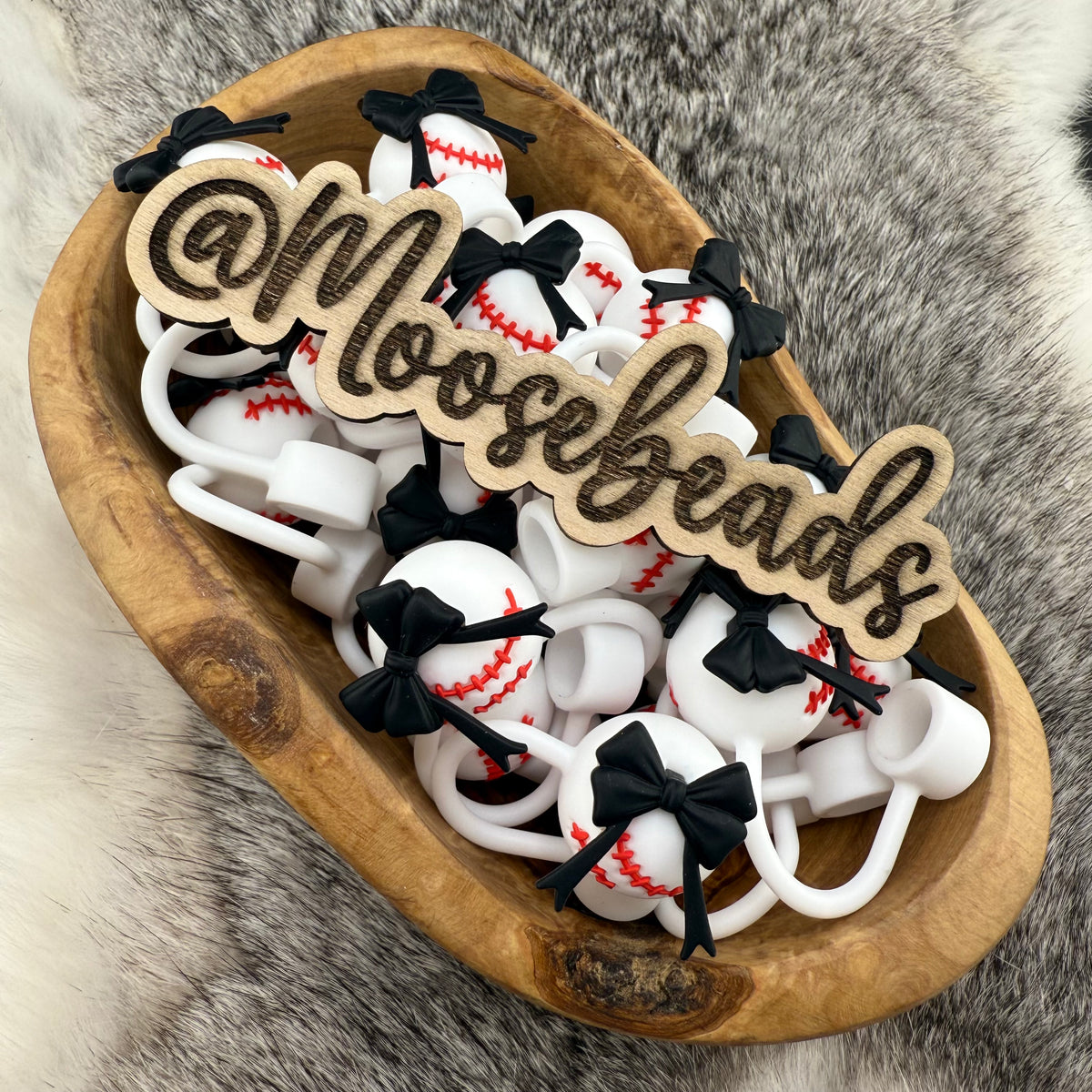 BST-112 Baseball w/ BLACK Bow SILICONE Straw Topper EXCLUSIVE ...