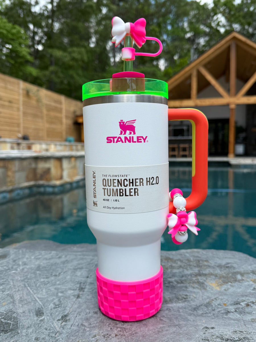 Pink & White Swirl SILICONE Bow Straw Topper EXCLUSIVE – Platinum Moose ...