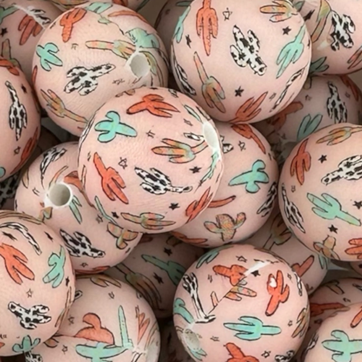 15-150 Cactus Print 15mm Silicone Bead – Platinum Moose Beads and Supplies