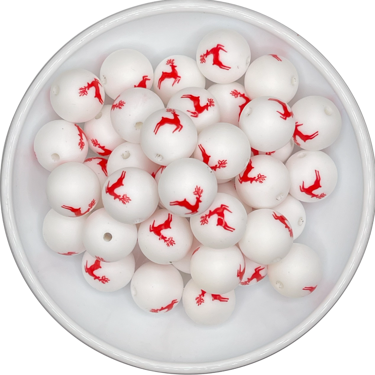 White w/ Red Deer 15mm Silicone Bead – Platinum Moose Beads and Supplies